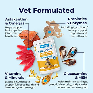 Vetnique Seniorbliss Senior Dog Multivitamin with Glucosamine, Omega 3 Fish Oil, and Probiotics - for Dog Joints, Digestive and Immune Support for Optimal Health (All-in-One Daily Vitamin, 120ct)