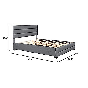 YUNLife&Home Upholstered Queen Size Platform Storage Bed with Trundle and Two Drawers, Velvet Upholstered Trundle Bed Frame, Wooden Queen Bed Frame with Headboard, No Box Spring Needed