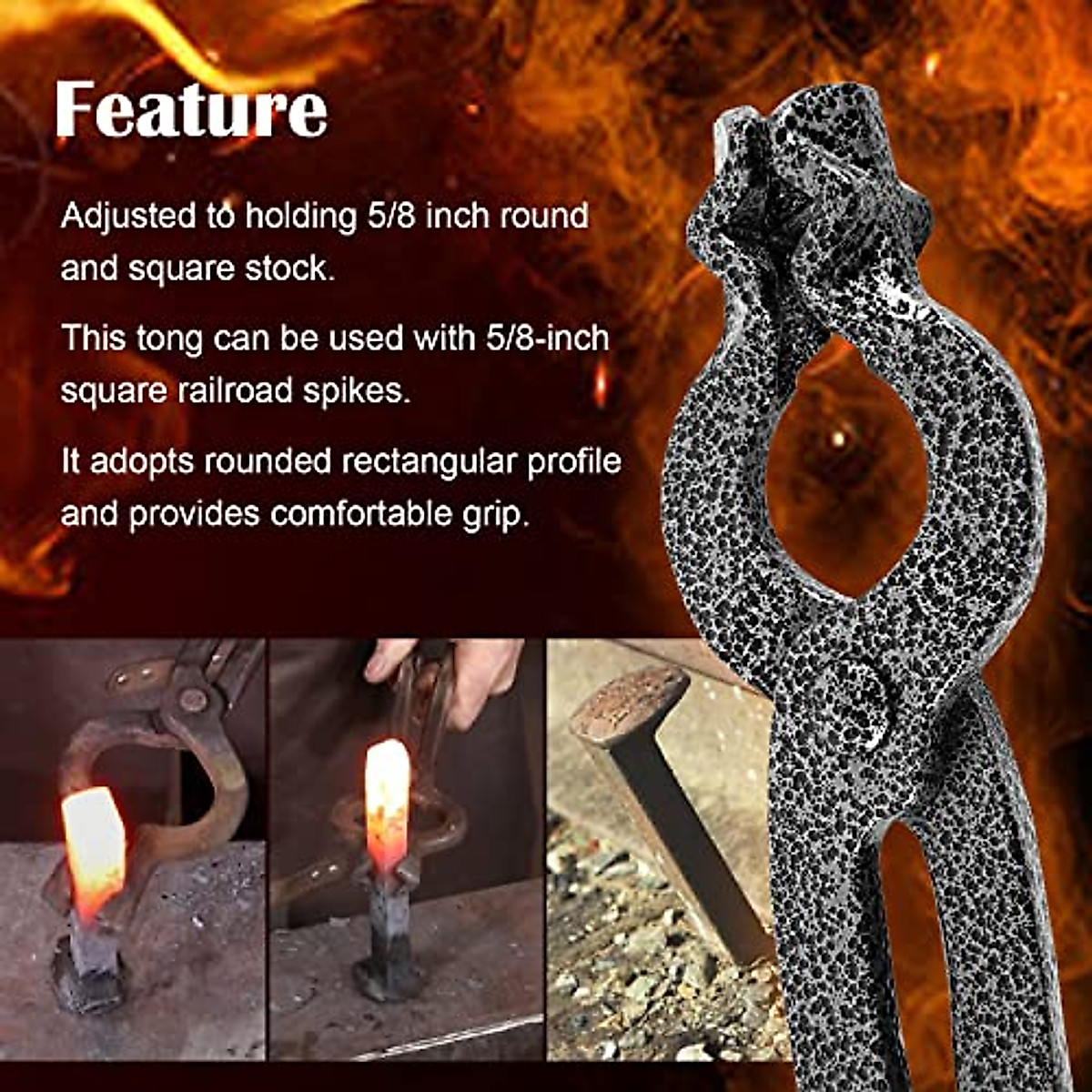 Blacksmith 5/8-inch Bolt Jaw Tongs Anvil Vise Forge Tongs for Railroad Spikes, for 5/8-Inch Round & Square Bar