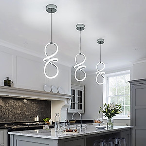 MAYNA Modern LED Pendant Lights Kitchen Island, Chrome Chandelier, 22W Adjustable Height Hanging Light Fixture for Kitchen Dining Room Bedroom Cafe Table, 1 Pack