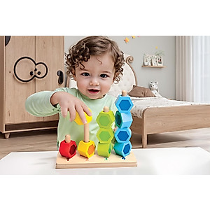 Hape Wooden Counting Stacker Block Set| Number Puzzles Counting Stacking Game for Toddlers 1Y+