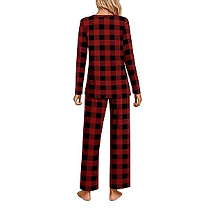 syoss Women's Pajama Sets Long Sleeve Sleepwear Soft Comfy Pj Lounge Sets XL, Red Checker