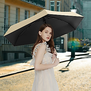 Kwude Compact Mini Travel Umbrella - Lightweight, Portable, and Windproof Sun & Rain Umbrella with 99% UV Protection - Perfect for Women, Men, and Kids on-the-go (Off-White)