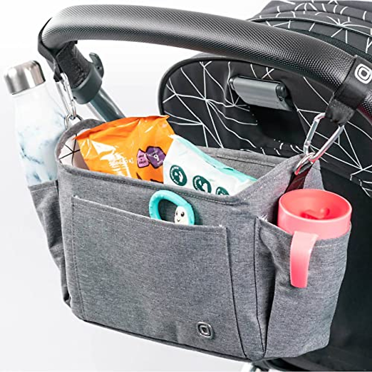 Diono Buggy Buddy XL Universal Stroller Organizer with Cup Holders, Secure Attachment, Zippered Pockets, Safe & Secure, Gray