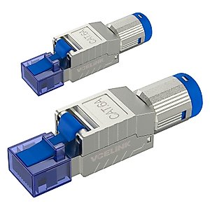 VCELINK RJ45 Cat6A Connectors Tool-Free, Zinc Alloy Shielded Ethernet Termination Plugs for 23AWG SFTP Cables, 10Gbps Easy Internet Plug, Fast Field Installation 2-Pack