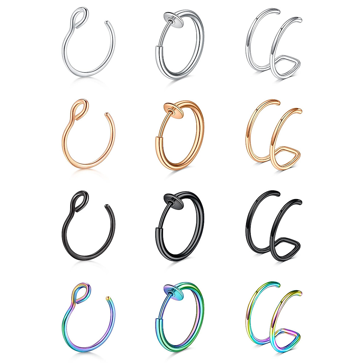 Mayhoop Fake Nose Ring Faux Nose Ring Fake Nose Ring Hoop Fake Nose Ring Stud Fake Nose Piercing for Women Men