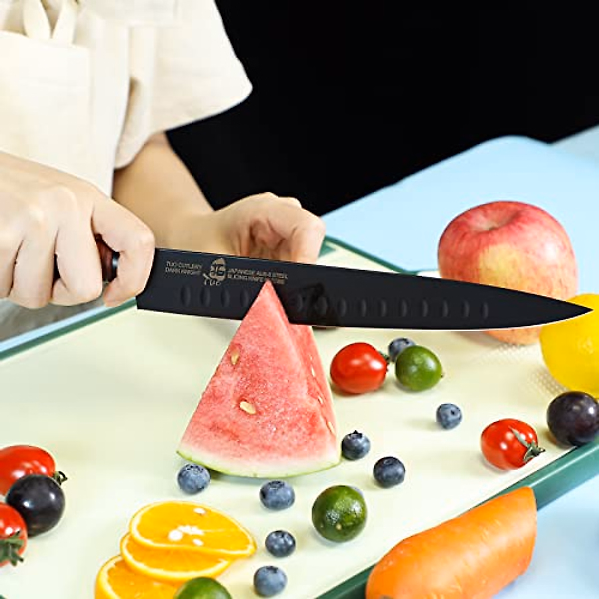 TUO Slicing Knife 9" - Ultra Sharp Granton BBQ Carving Knives - HC Japanese AUS-8 Stainless Steel - Comfortable Pakkawood Handle with Sheath & Luxurious Gift Box - Dark Knight Series