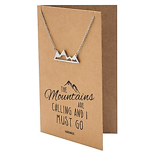 Quan Jewelry Mountain Pendant Necklace for Men and Women, Adventure and Outdoor Lovers, Mountains Jewelry Gift with Greeting Card