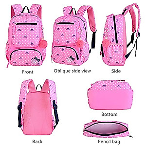 LAMOGRAFY 3Pcs Kids Backpack Bowknot Printed Daypack Girls 3 in 1 School Bag with Shoulder Bag and Pencil Bag