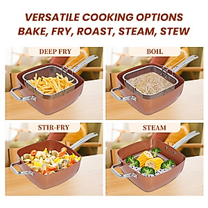 Frying Pan, 4Pcs Stainless Steel Saucepan Portable Non Stick Deep Fryer Multifunctional Kitchen Wok Chip Pans with Basket and Lid 25cm for Steak Chips Crab