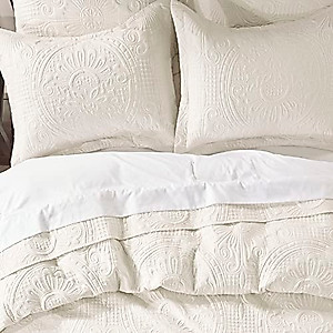 Anluoer Quilt Queen Size Bedding Set-Cream Embossed, Bedspreads-Lightweight Summer Soft Microfiber Bedspread, Bed Coverlet for All Seasons (1 Quilt, 2 Pillow Shams)