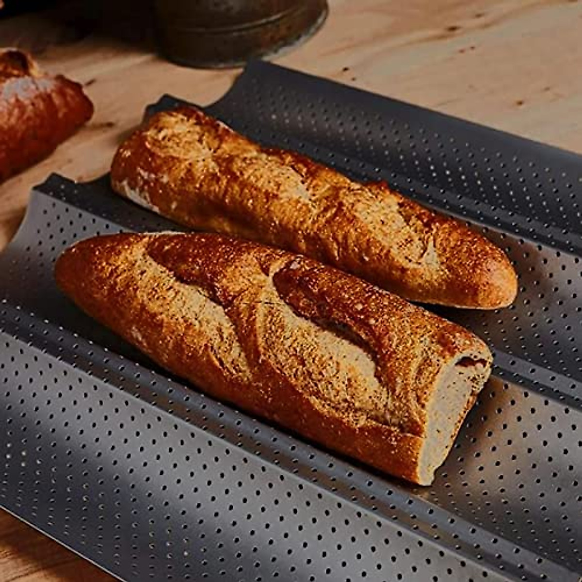 Baguette Pan, French Bread Pan Easy To Release 3 Slots Easy To U Shape Black Uniform Heating Stainless Steel for Kitchen