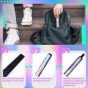 Cosblank Summer Rave Fan Holster Rave Fan Holder Folding Hand Fan Pouch Foldable Fan Sleeves with Waist Belt for Thigh Party (Holographic Silver,Classic Style)