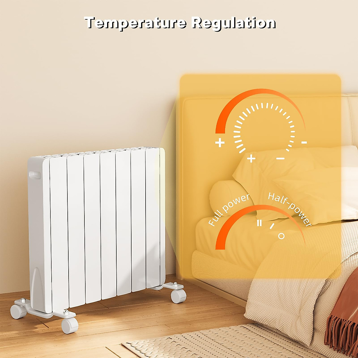 1500W Plug-in Electric Panel Wall Heater for Indoor Use with Thermostat, Convection Space Heater Freestanding with Wheels Easy Control Knob Switch