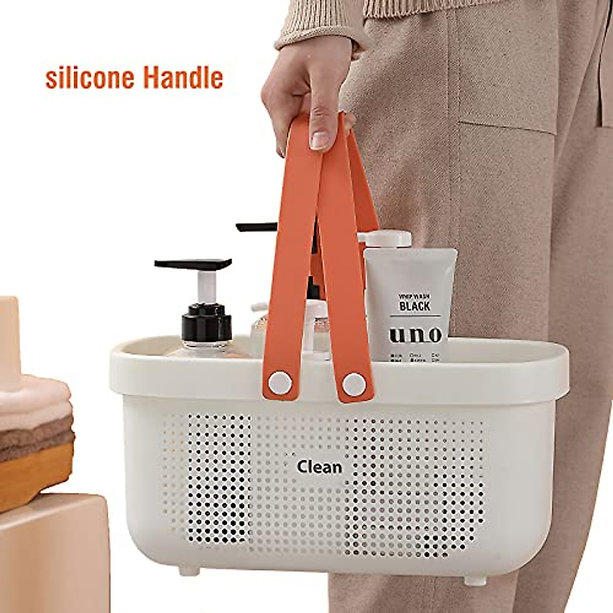 LAIGOO Large Shower Caddy Basket, Plastic Storage Basket with Handles Storage Bins Shower Storage Organizer for Bathroom, College Dorm, Kitchen, Bedroom, Gym