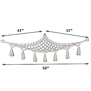 Mingtex Macrame Toy Hammock - for Stuffed Animals and Plush Toys, Soft Net Storage with Wooden Photo Clips, Soft Corner Hanging Netting, White Large