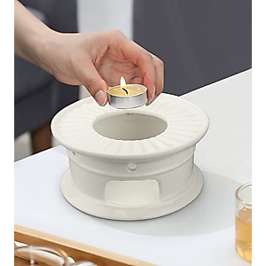 Sun's Tea Universal Ceramic Teapot Warmer | Tea Warmer - Round (Size - 4.25 in / 11 cm Diameter) - Candle Never Flames Out