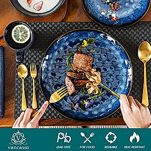 vancasso 16 Pieces Blue Dinnerware Set, Reactive Glaze Dish Set, Plates and Bowls Set