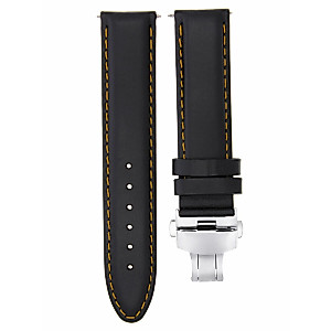 Ewatchparts 20MM SMOOTH LEATHER WATCH BAND STRAP DEPLOYMENT BUCKLE CLASP COMPATIBLE WITH IWC BLACK OS