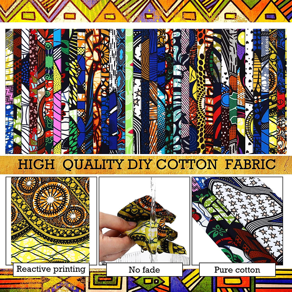 Mixweer 40 Pcs African Cotton Fabric Square No Repeat Quilting Fabrics Bundles African Wax Fabric Cotton Ankara Fat Quarters for DIY Sewing Cloths Handmade Accessories (20 x 16 Inch)