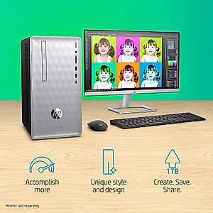 HP Pavilion (590-p0050) Desktop Computer with Intel Core i5+8400 Processor, 8GB RAM and 16 GB Intel Optane Memory, 1TB Hard Drive, Windows 10 (Silver)