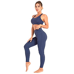 Hopgo Women's High Waist Moto Legging 4 Way Stretch Workout Leggings Gym Skinny Yoga Pants Starry Blue US M
