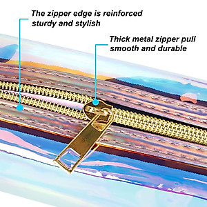 HRX Package Clear Iridescent Holographic Makeup Bag, 2pcs Travel Cosmetic Pouches with Zipper Toiletry Organizer Case for Purse Diaper Bag Beach Bag