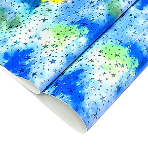 HYANG Holographic Rainbow Smudges Stars PU Faux Leather 1 Roll 12"X53"(30cmX135cm), Faux Leather Very Suitable for Crafts Making Leather Earrings, Bows, Handbag ，Sewing (Type 4)