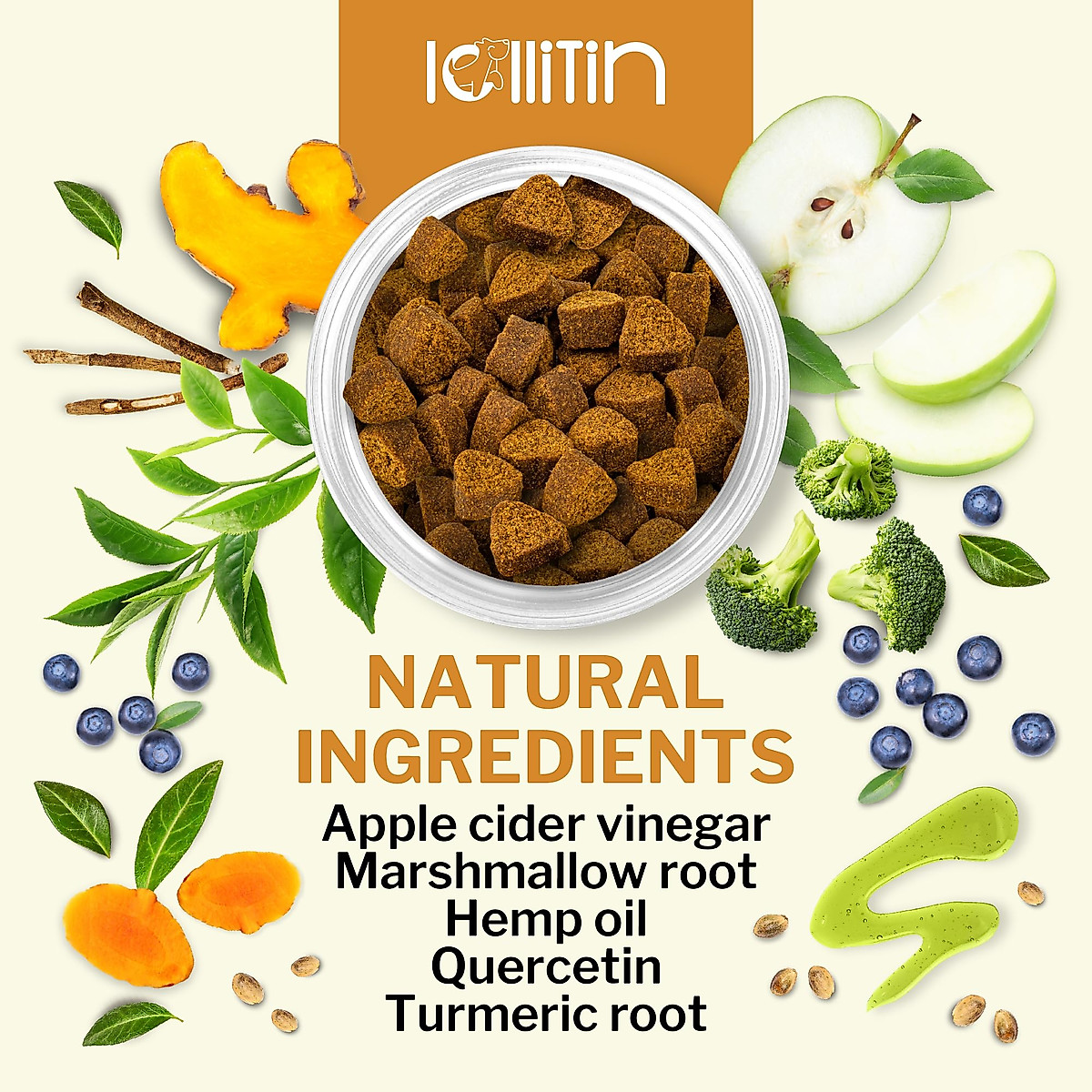 Lollitin Dog Supplement - Made in USA - All Natural - Dog Chews 120 Count - Dog Supplements for Small, Medium, Large Dogs, All Breeds (Allergy)