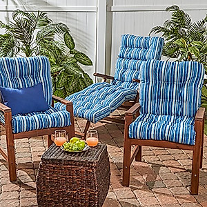 Greendale Home Fashions Outdoor Seat/Back Chair Cushion, 2 Count (Pack of 1), Steel Blue Stripe