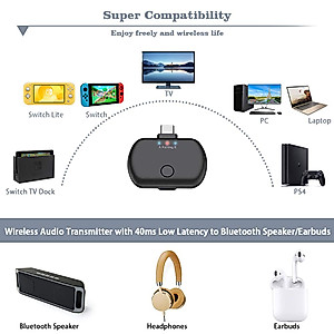 Friencity Bluetooth Audio Transmitter for Nintendo Switch PS4, Low Latency USB Type C Wireless Adapter, Support in-Game Voice& Two Headphones, Compatible with Airpod, Bose, Sony Headphone, Plug n Play