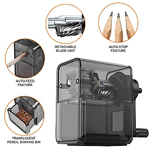 Pencil Sharpener Black, Manual Pencil Sharpener with Stronger Helical Blade to Fast Sharpen for Kids, School, Classroom, Home, Artists, Ideal for No.2/Colored/Art Pencils