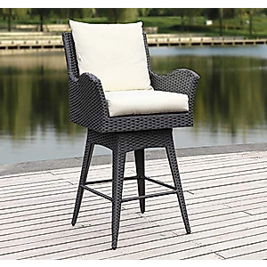 Safavieh PAT2515A Collection Hayes Black and Beige Outdoor Wicker Swivel Armed Counter Stool