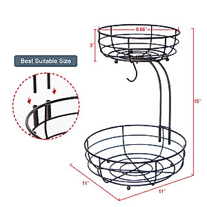 Kufutee 2-Tier Countertop Fruit Basket Bowl With Banana Hanger,Bronze