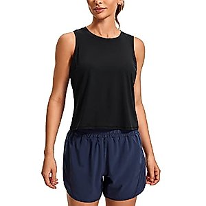 CRZ YOGA Women's Lightweight Racerback Tank Top High Neck Cropped Tank Tops Sleeveless Workout Running Shirts Black Medium