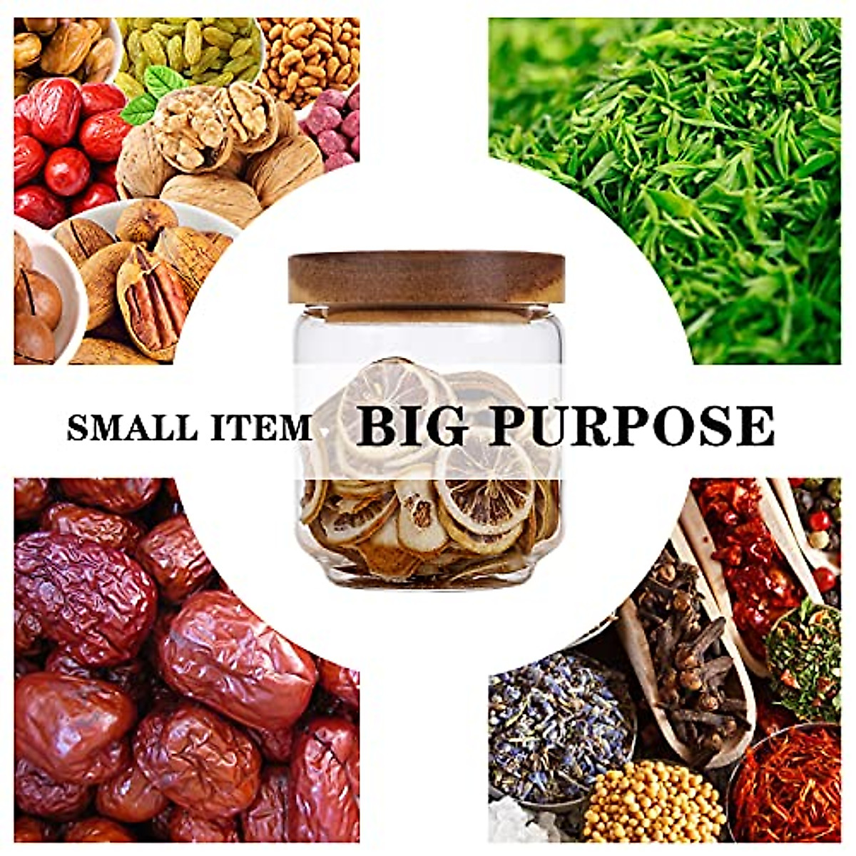 AEFPOYMXU Glass Food Storage Jars with Wood Lids Mason Jar Canister Set Glass Containers for Tea, Coffee, Spice, Candy, Cookie, Pantry(set of 3)