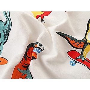 Bumeex Toddler Boy's Dinosaur Sweatshirt Clothes,Long Sleeve Shirt Top Outfit White Size 6