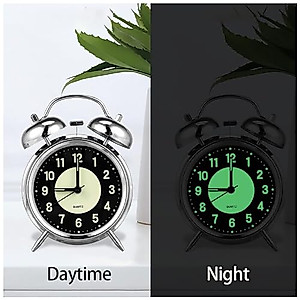 KAMEISHI Loud Alarm Clock for Heavy Sleepers Adults, Retro 4.5 Inches Twin Bell Battery Operated Analog Kids Desk Clocks for Bedrooms Bedside (Noctilucent Black)