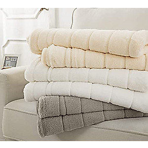 Ultra Soft Reversible Faux Fur Throw, Fluffy Blanket for Winter Sofa Couch, Cuddly & Warm(50"x 60", White)
