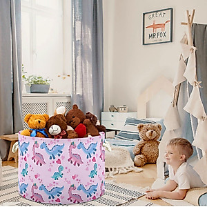 visesunny Cute Pink and Blue Dinosaur with Heart Laundry Baskets Fabric Storage Bin Storage Box Collapsible Storage Basket Toy Clothes Shelves Basket for Bathroom,Bedroom,Nursery,Closet,Office
