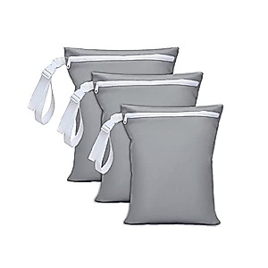 YaKuss Wet Dry Bags for Baby Cloth Diapers, Waterproof Reusable Travel Beach Pool Yoga Gym Bags for Soiled Baby Item Swimsuits & Wet Clothes with Two Zippered Pockets and Stroller Strap 3 Pack- S+M+L