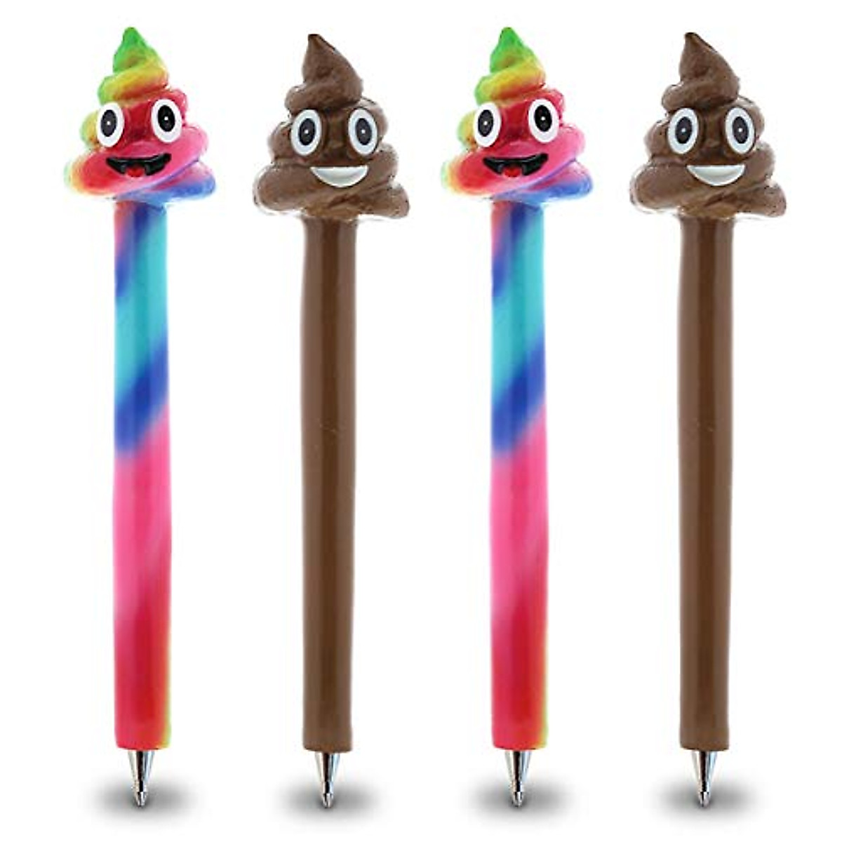 Planet Pens Bundle of Poop Face Emotion & Poop Rainbow Novelty Pens - Unique Kids and Adults Ballpoint Pens Colorful Emotions Writing Instrument For School and Office - 4 Pack
