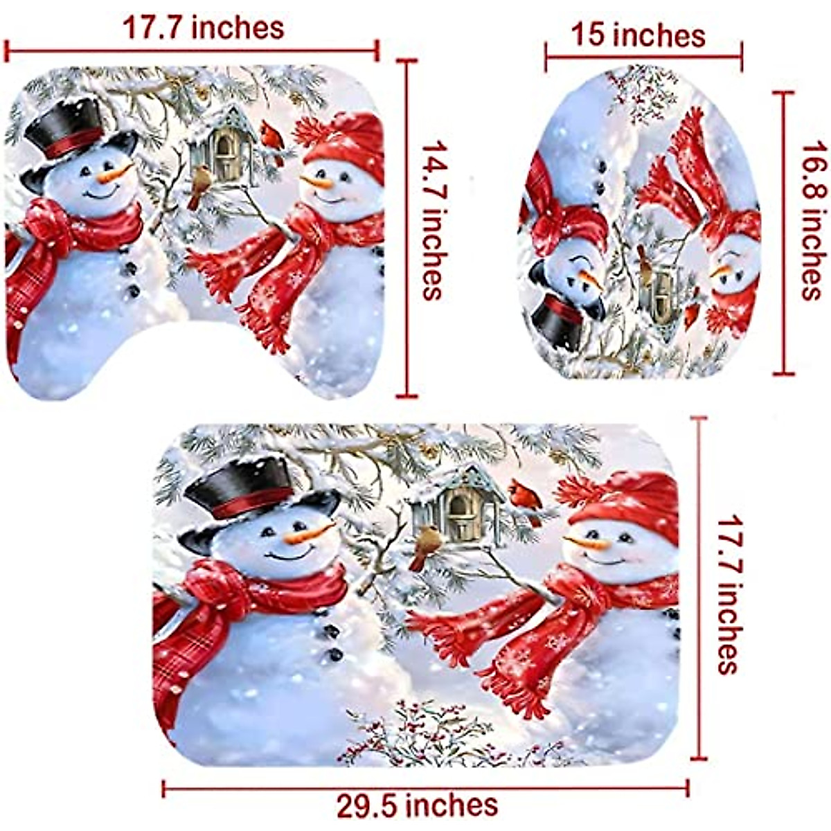 Two Snowmen Bathroom Decor Sets Accessories with Shower Curtain Christmas Shower Curtain Set with Rugs and Accessories Xmas Bathroom Decor 4Pcs