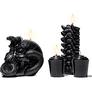 Skull Candles 4 Pack - Skeleton Snake, Spine & Black Bones Candle, Skulls Candle, Magic Skulls Candlestick Spooky Gothic Emo Decor, Home & Bar Decoration - Large Creepy Satanic - by Gute