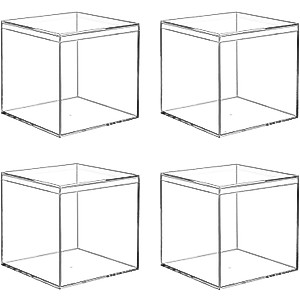 Hewomate Acrylic Boxes for Display, 3.9x3.9x3.9 Inches 4 Pack Clear Plastic Acrylic Favor Boxes, Small Acrylic Box with Lid, Square Cube Storage Containers for Candy Jewelry Pill and Tiny Item
