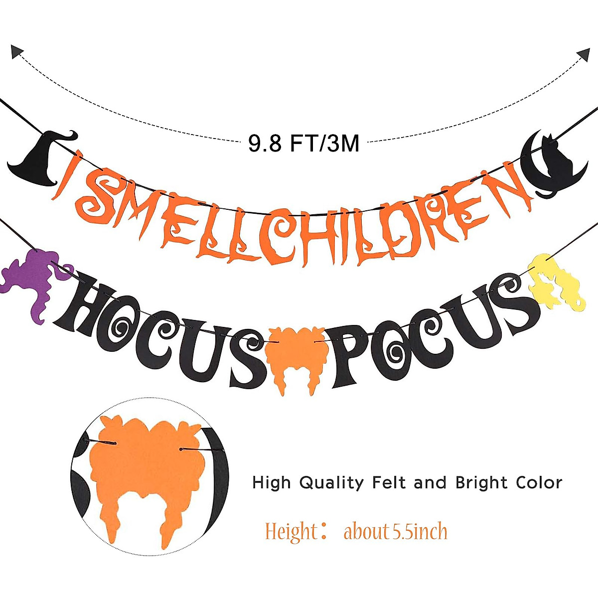 Halloween Hocus Pocus Decor Banner, Felt I Smell Children Banner Sanderson Sisters Sign for Hocus Pocus Halloween I Smell Children Decorations