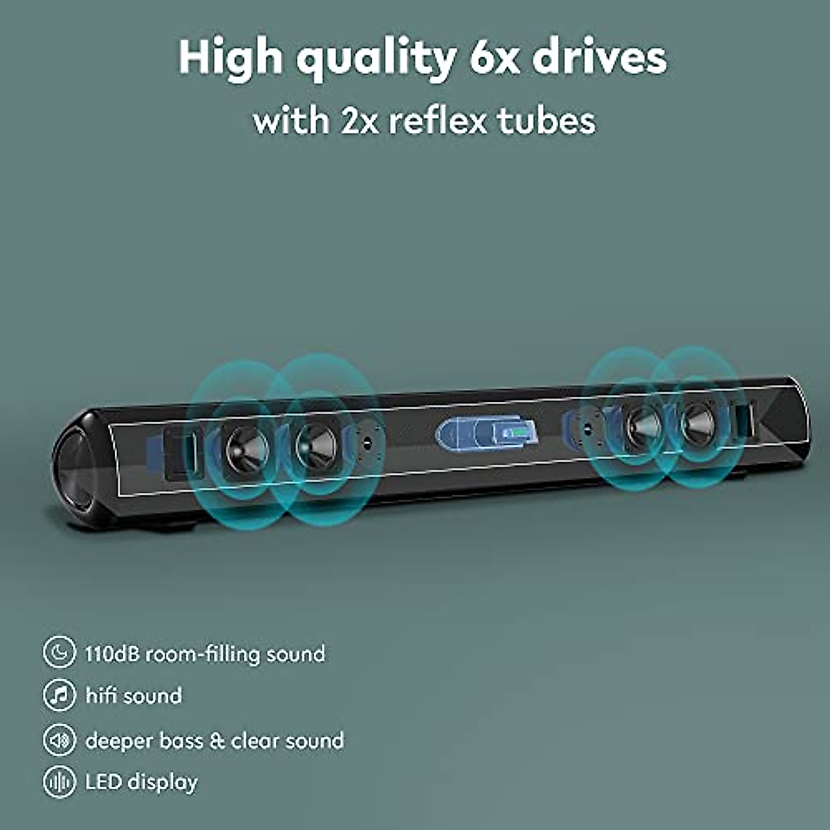 Wohome Sound Bar, 38 Inch 100W Soundbar for TV with 6 Speakers, LED Display, HDMI-ARC, Bluetooth 5.0, Optical, AUX, USB Input, 110 dB 3D Surround Sound Home Theater Audio TV Speakers Systems S9920