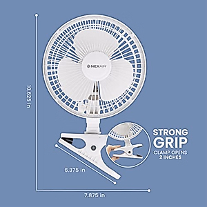 NEXAIR Air-Cooling 6-Inch Clip on Fan, 360° Rotation, Two Speed Portable Clip Fan With Strong Clamp Grip, Quiet Operating Desk Fan Made Of Durable Material, Great For Bedroom, Office, Living Room