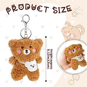 Henoyso 6 Pcs Plush Bear Keychain for Backpacks Aesthetic Stuffed Animal Keyring Pendant Mini Fluffy Cute Keychain Bear Backpack Charms Kawaii Keychain Plush for Birthday Gifts Party Favors, 2 Colors