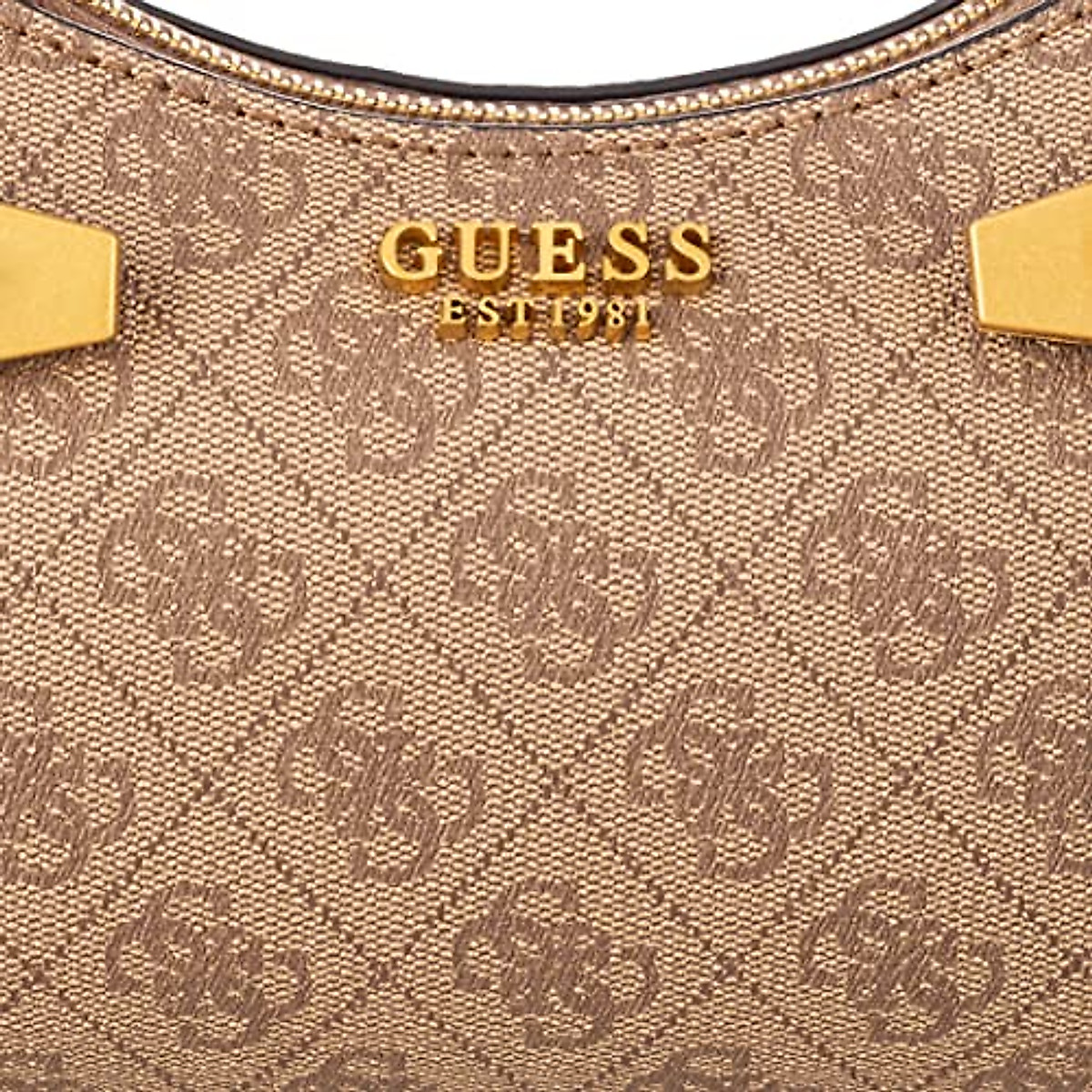GUESS womens Zadie Logo Top Zip Shoulder Bag, Latte Logo Python, one size US
